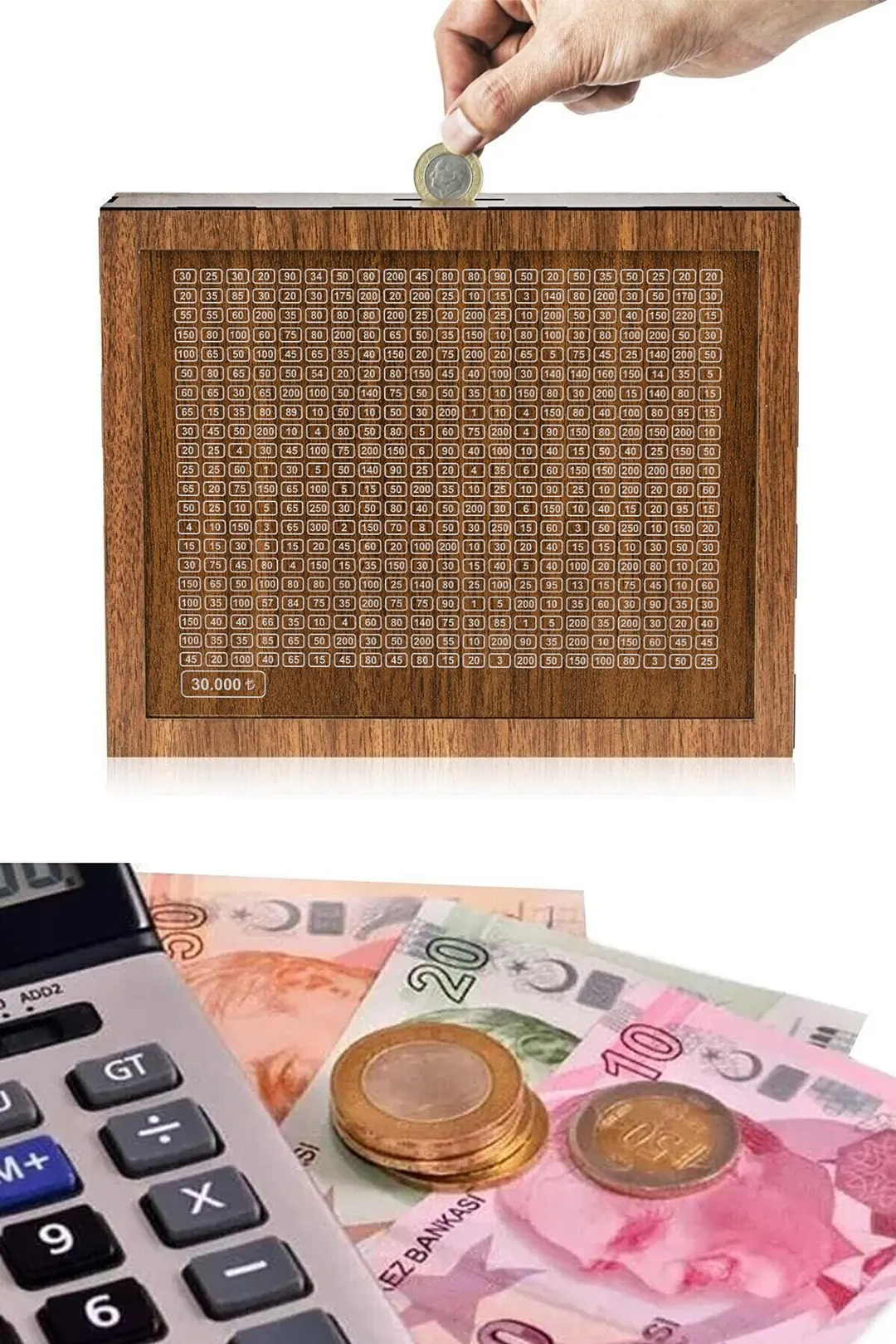 AHŞAP 30.000 HEDEFLİ PARABOX KUMBARA PARA BİKTİRME KUTUSU Fiyatı