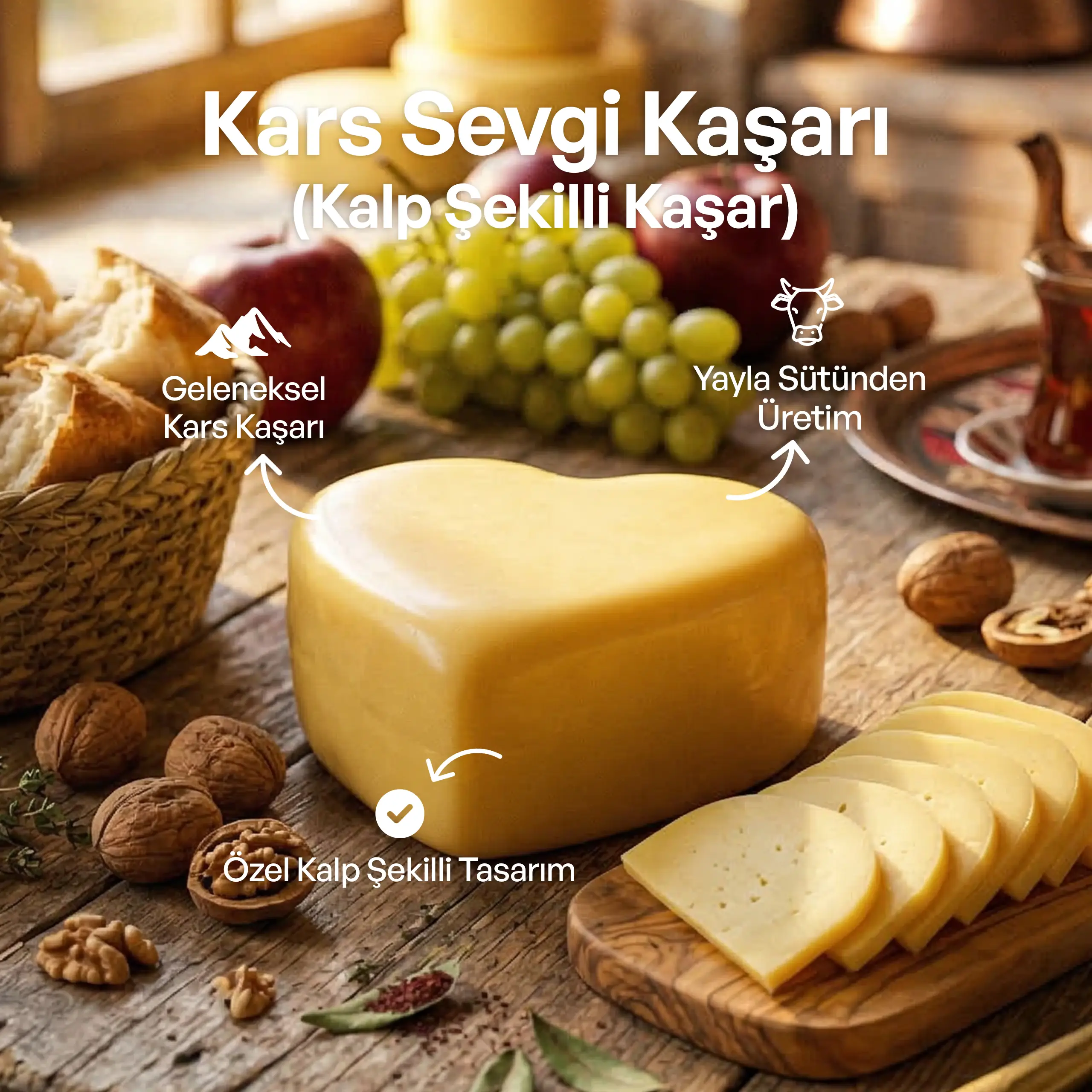 Kars Sevgi Kaşarı (Kalp Şekilli Kaşar) 400 gr - Sis Gurme