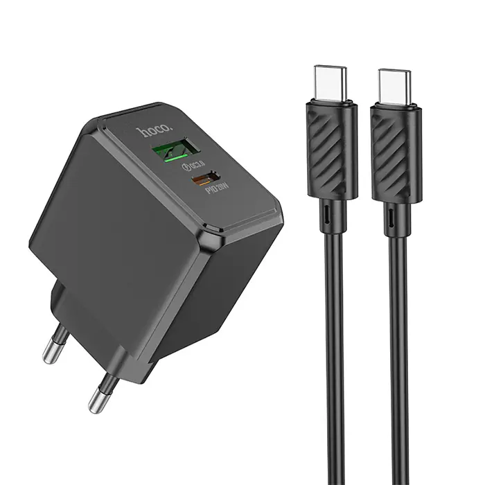 HOCO CS14A 20W Type-C + USB Hizli Sarj Adaptörü Basligi + Type-C Kablo ...
