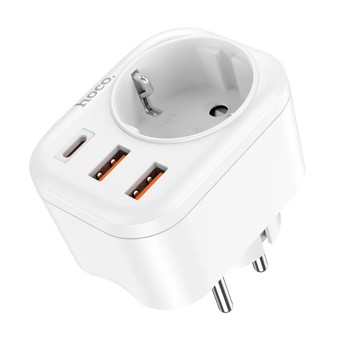 HOCO NS3 Multifonksiyonel Type-C + 2 USB + 240V Mega Hizli Sarj Adaptörü Priz | Akıllı Phone