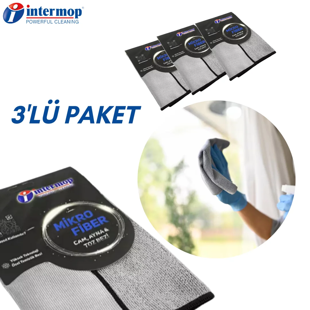 Mikrofiber Cam Ayna Toz Bezi 3’lü İntermop
