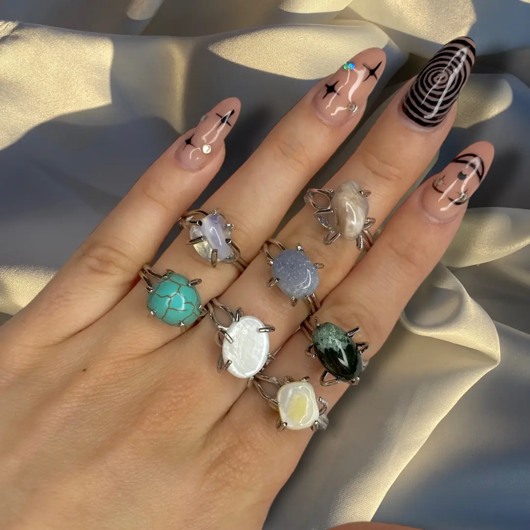 Doğal Taş Yüzükler Gümüş Rengi - Elifsu Jewelry