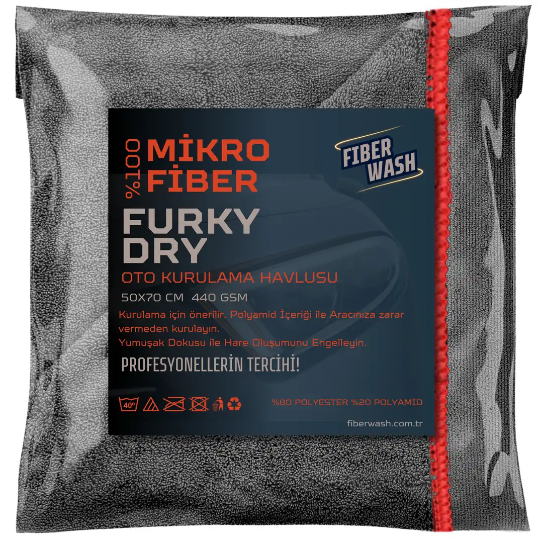 FURKY Mikrofiber Çift Yüzlü Araç Kurulama Bezi 50x70 440gr/m2 – Antrasit
