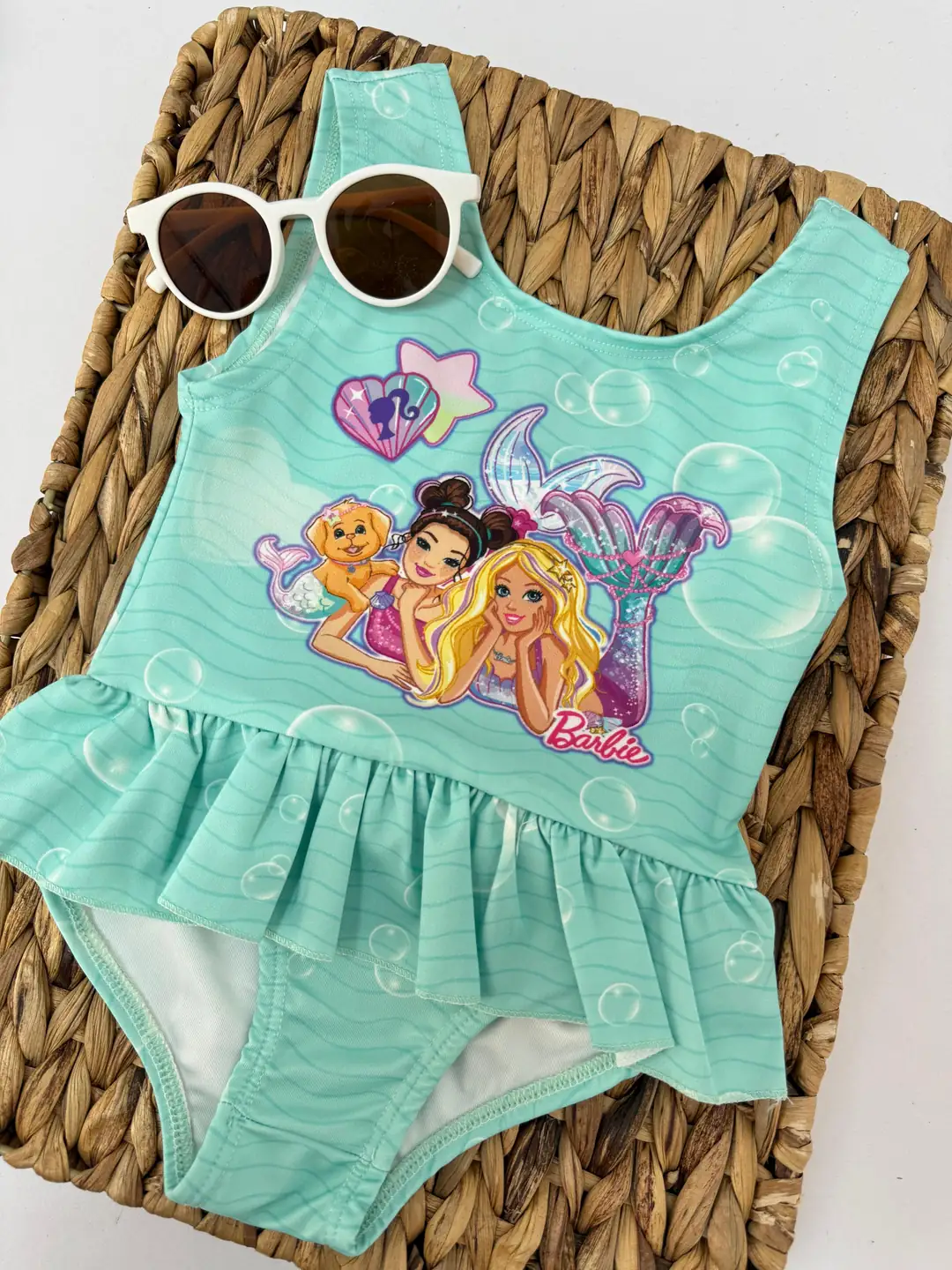 Kız Çocuk Su Yeşili Barbie Mayo