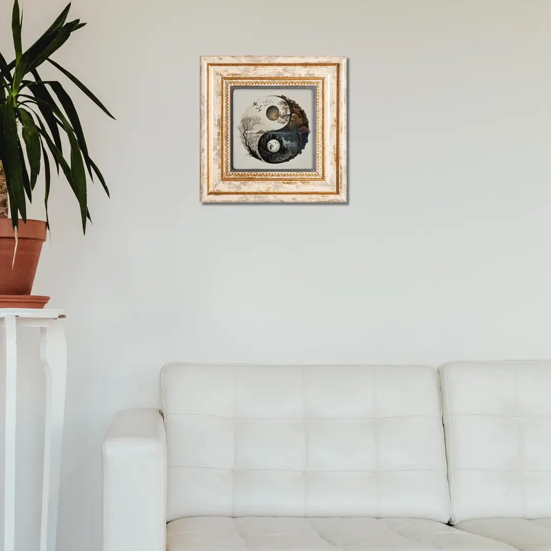 Yin Yang Tree of Life Temalı Taş Duvar Dekoru Çerçeveli Dekoratif Taş ...