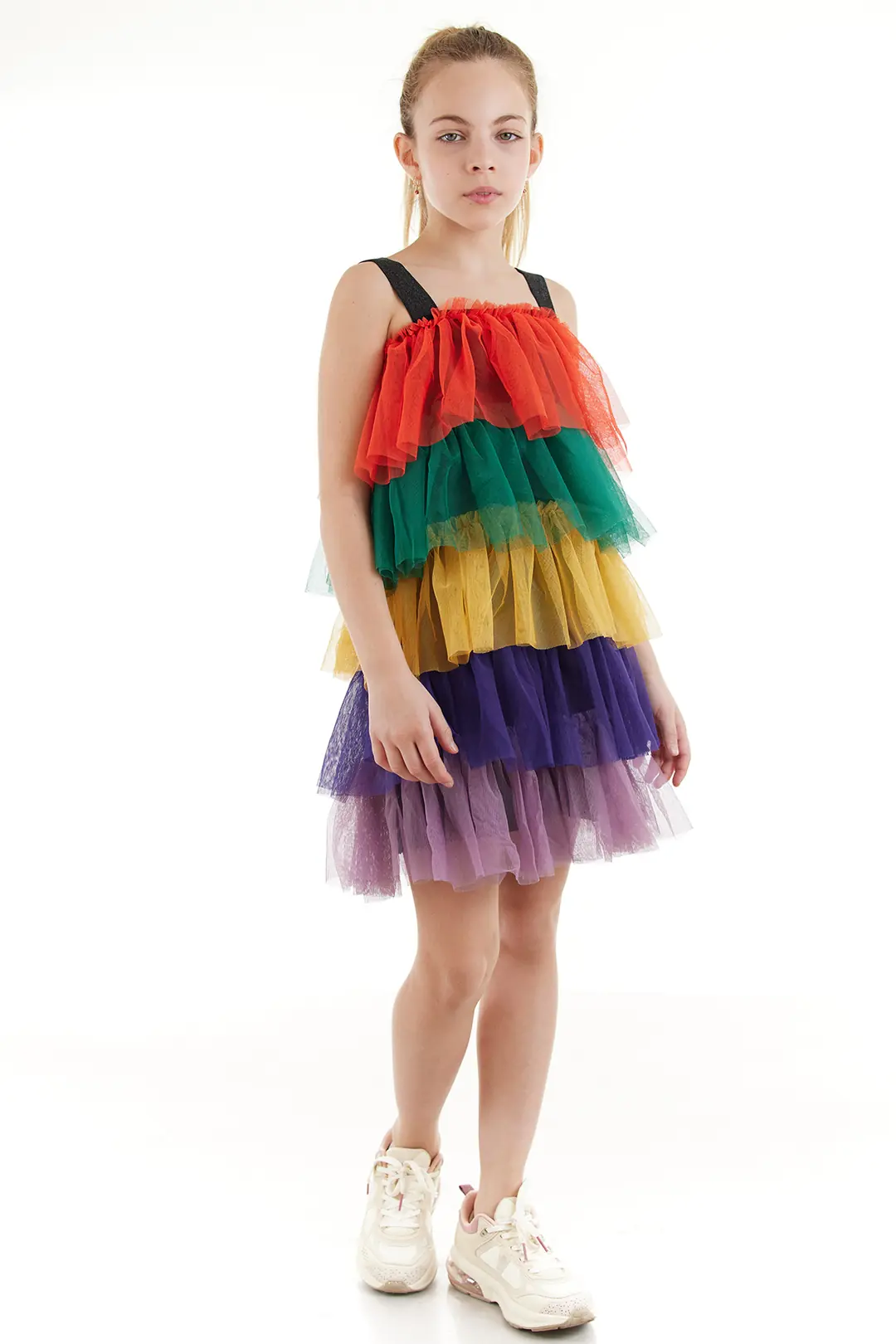 Askılı Rainbow Parlak Askılı Kız Çocuk Tütü Parti Elbisesi