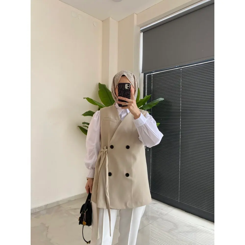 LİNE KREP YELEK BEJ