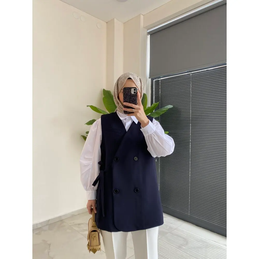 LİNE KREP YELEK LACİVERT