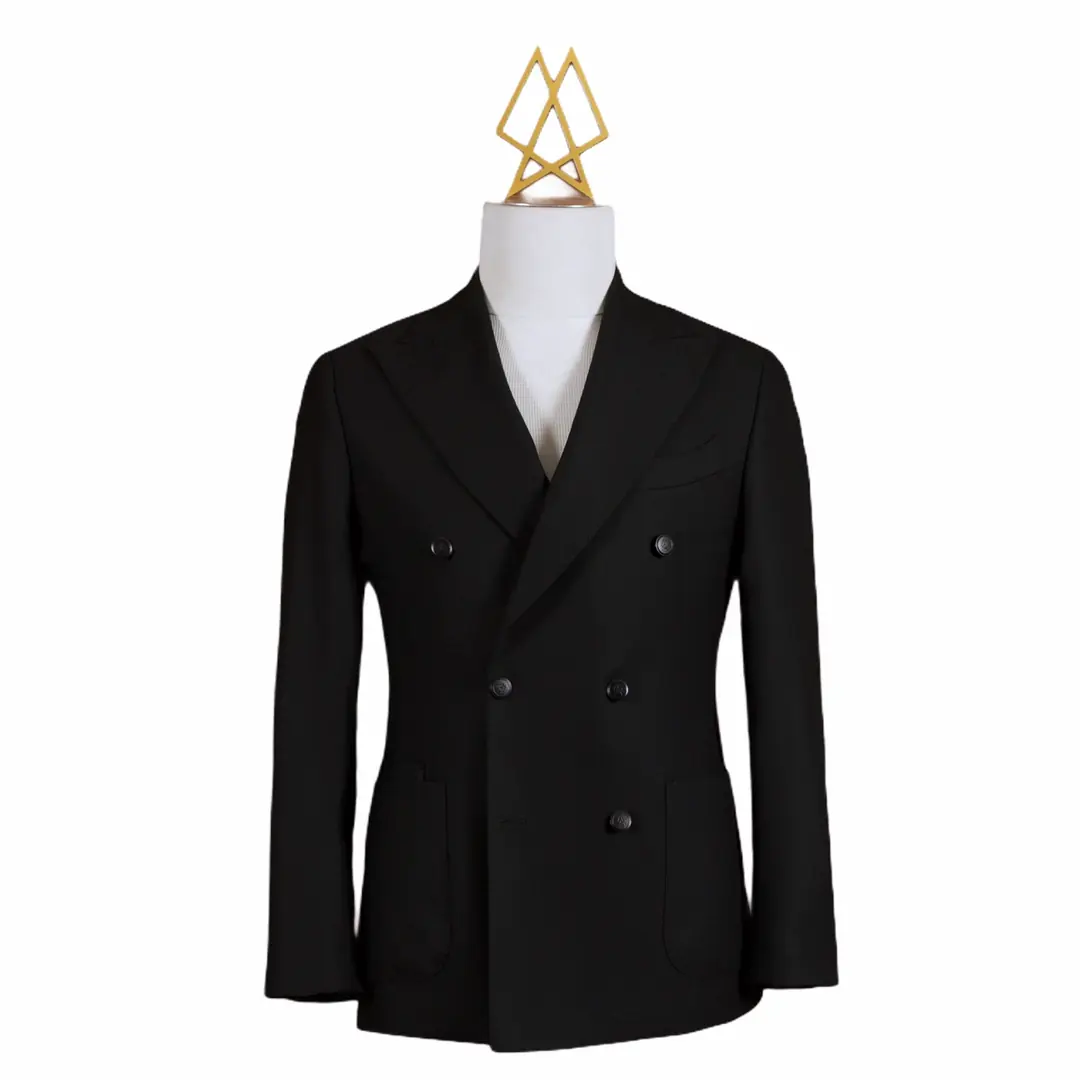 DOUBLE BREASTED BLACK HOPSACK BLAZER