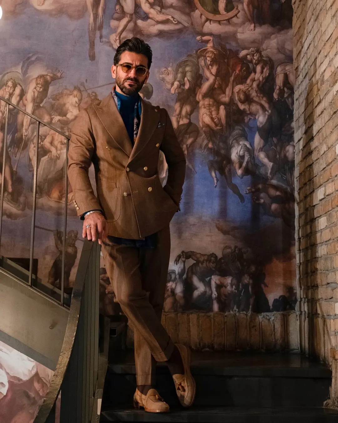 BROWN DOUBLE BREASTED DENIM SUIT