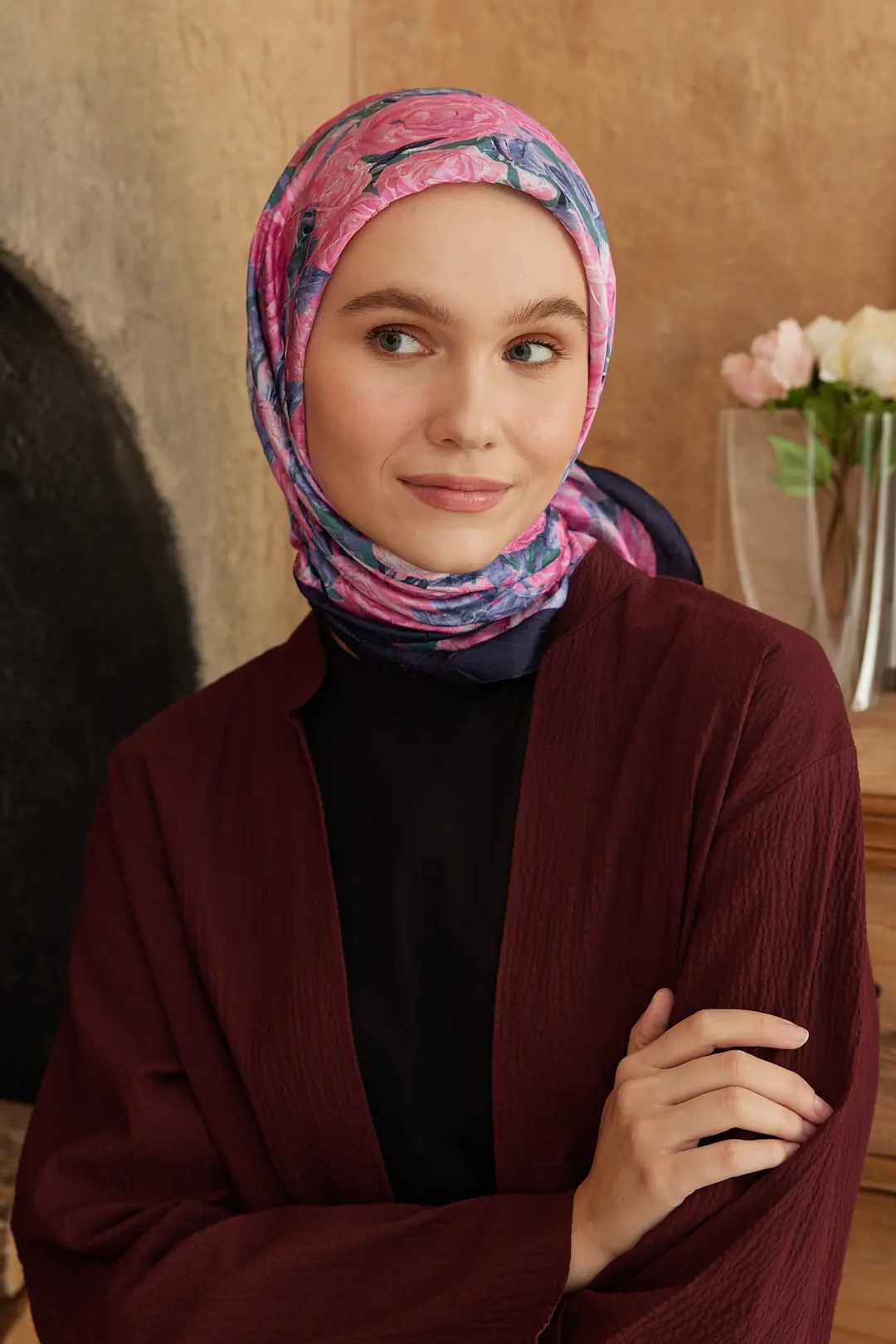 Watercolor Rose Desen Eşarp