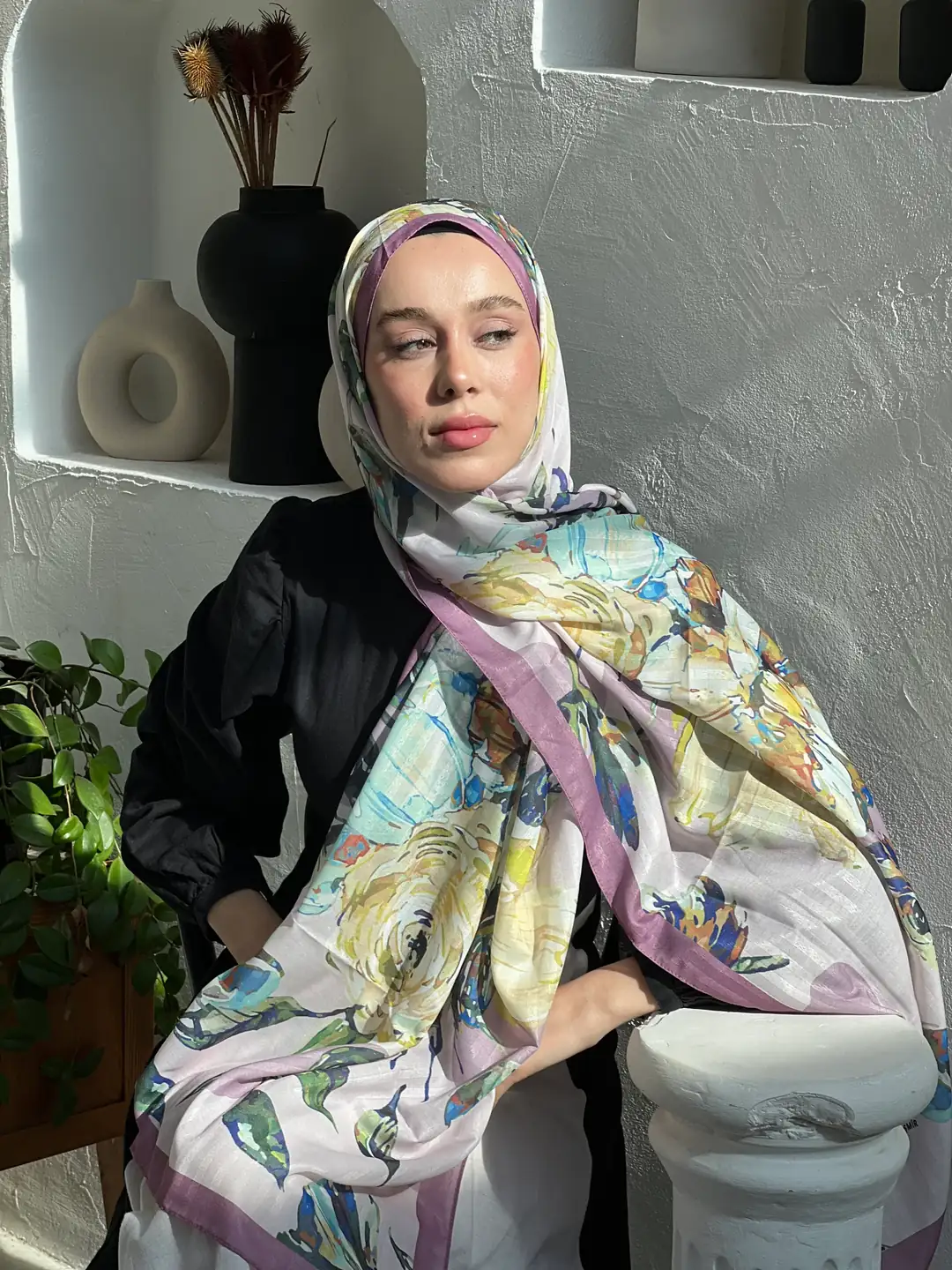 Azalea Pattern Striped Shawl