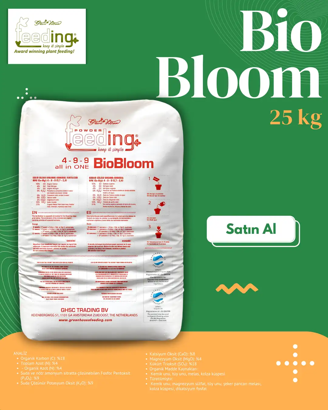 Green House Bio Bloom 25 kg - Çiçeklenme ve Meyvelenme Gübresi