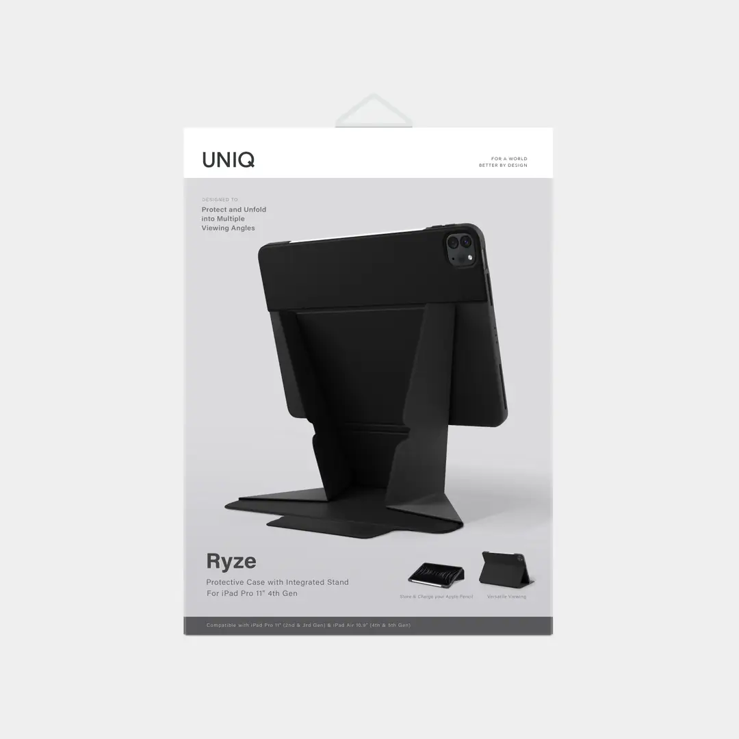 Uniq iPad Air 11 (2024) Ryze Standlı Katlanabilir Tablet Kapak - Siyah