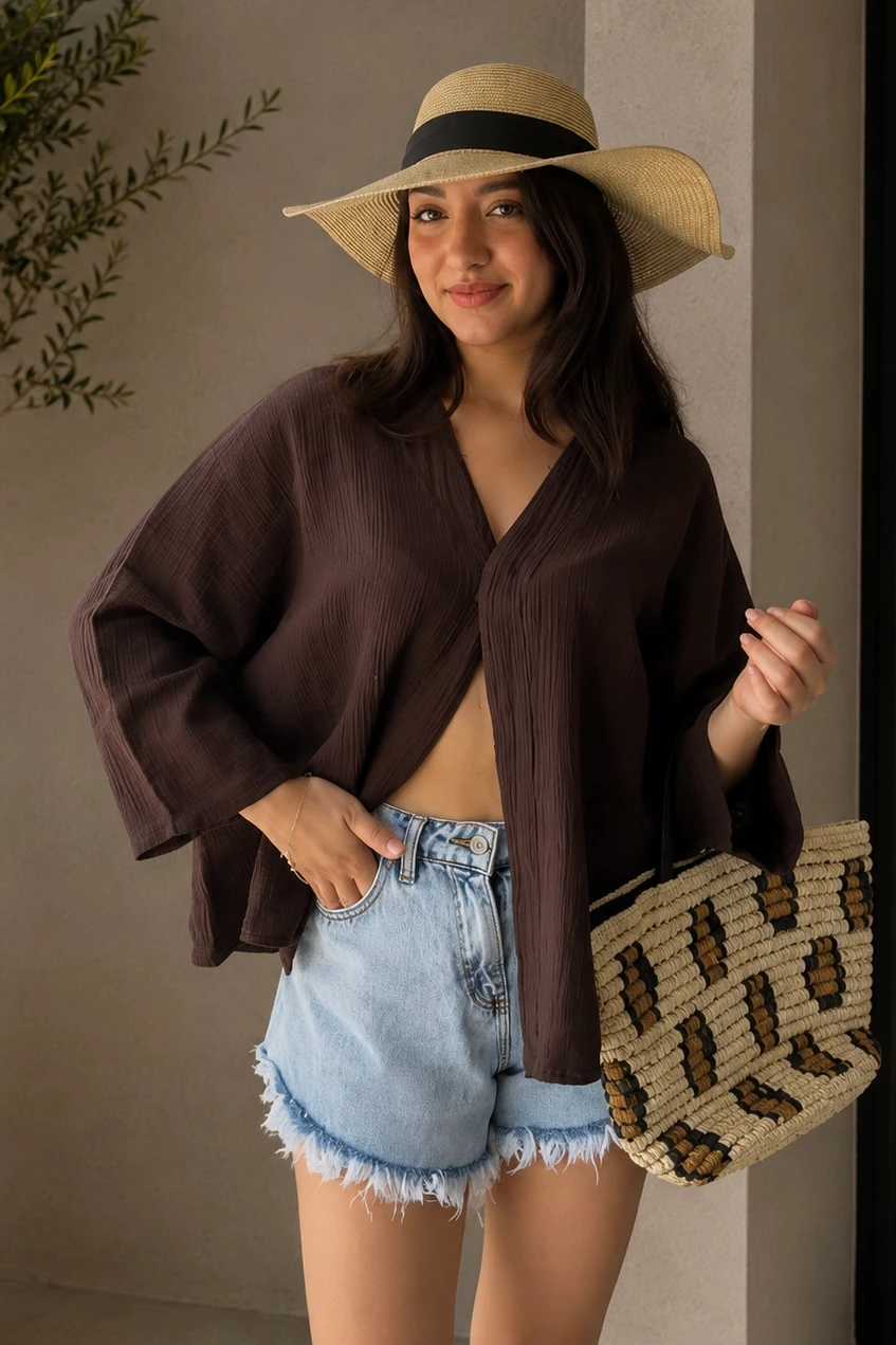 Kadın Müslin Oversize Bluz Salaş Kesim Yazlık Basic Ceket MY3535