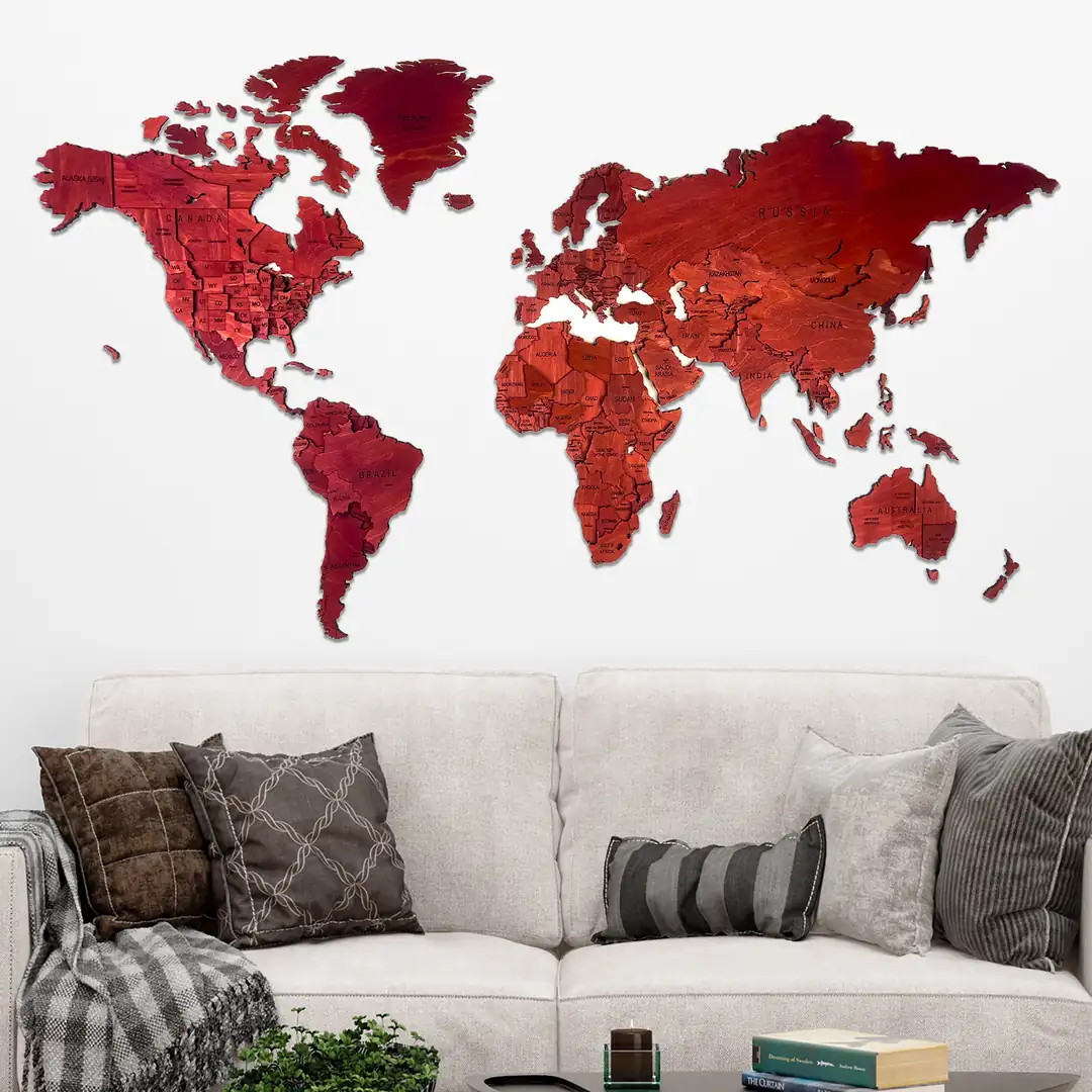 Colorful Wooden World Map, Handcrafted 3D wooden world map