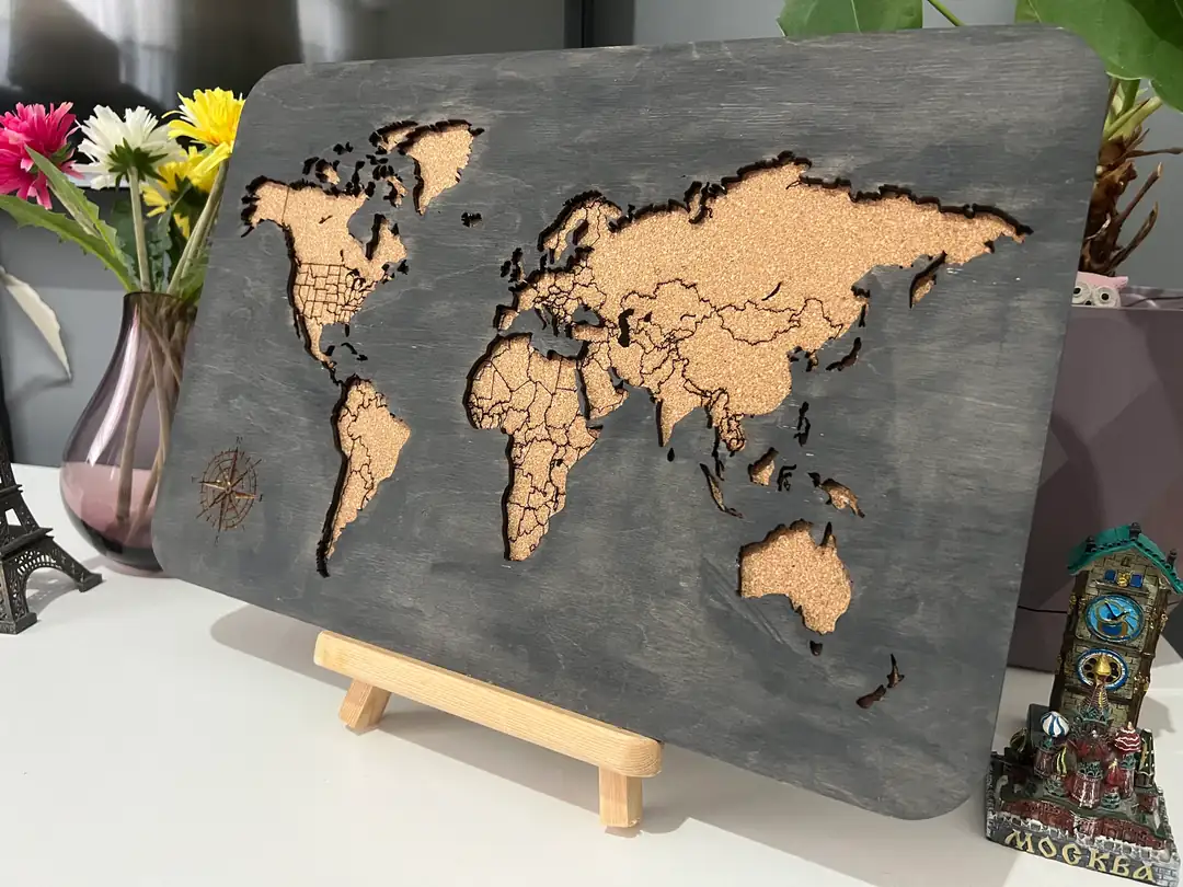 Masaüstü Dünya Haritası Ahşap ve Mantar