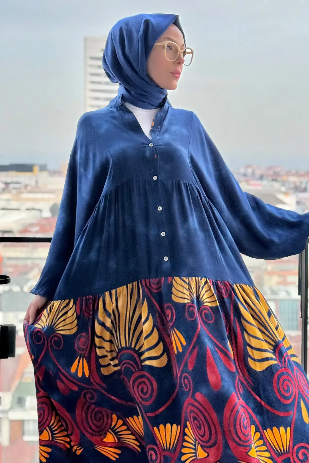 Ahsen Otantik Yaprak Desenli Elbise BST-8459