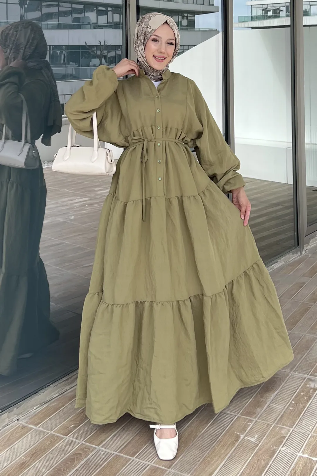 Lalezar Kuşaklı Gofre Elbise SK-8504