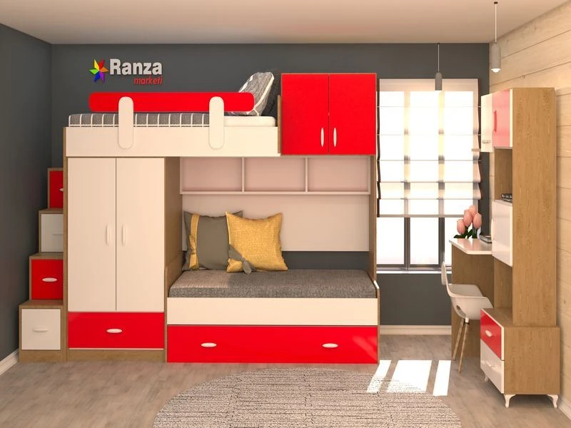 Ranza Modeli R-021 - Bunk Bed with House Roof - Bunk Bed with Fence ...