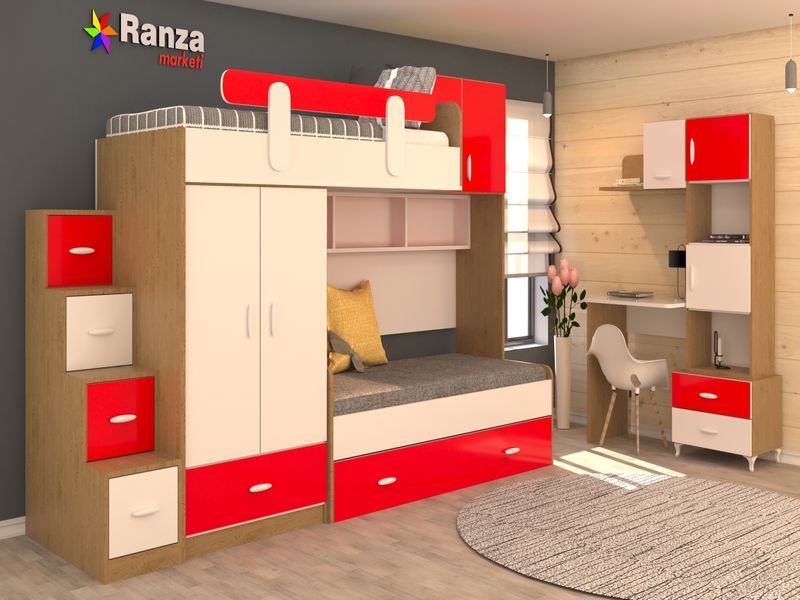 Ranza Modeli R-021 - Bunk Bed with House Roof - Bunk Bed with Fence ...