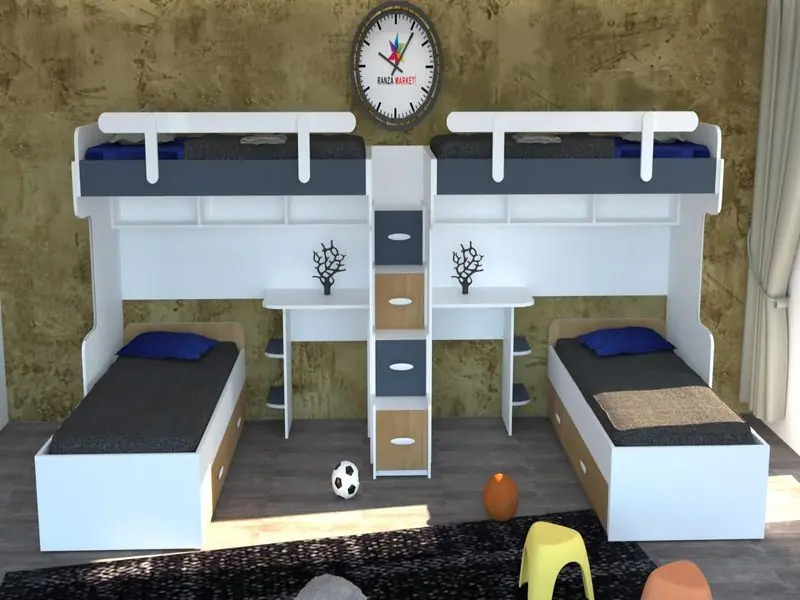 Dört Yataklı Ranza - Çalışma Masalı Ranza - Merdivenli Ranza - Dolaplı ...