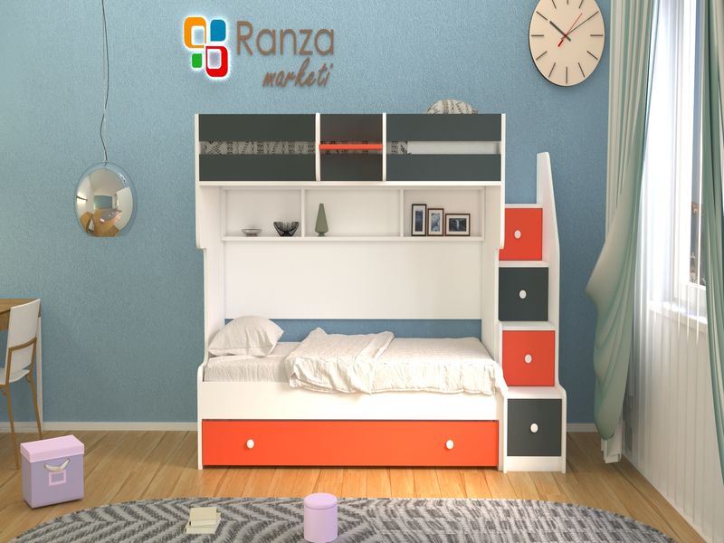 Ranza Modeli R-055 - Merdivenli Ranza - Beş Kişilik Ranza - Üç Kişilik ...