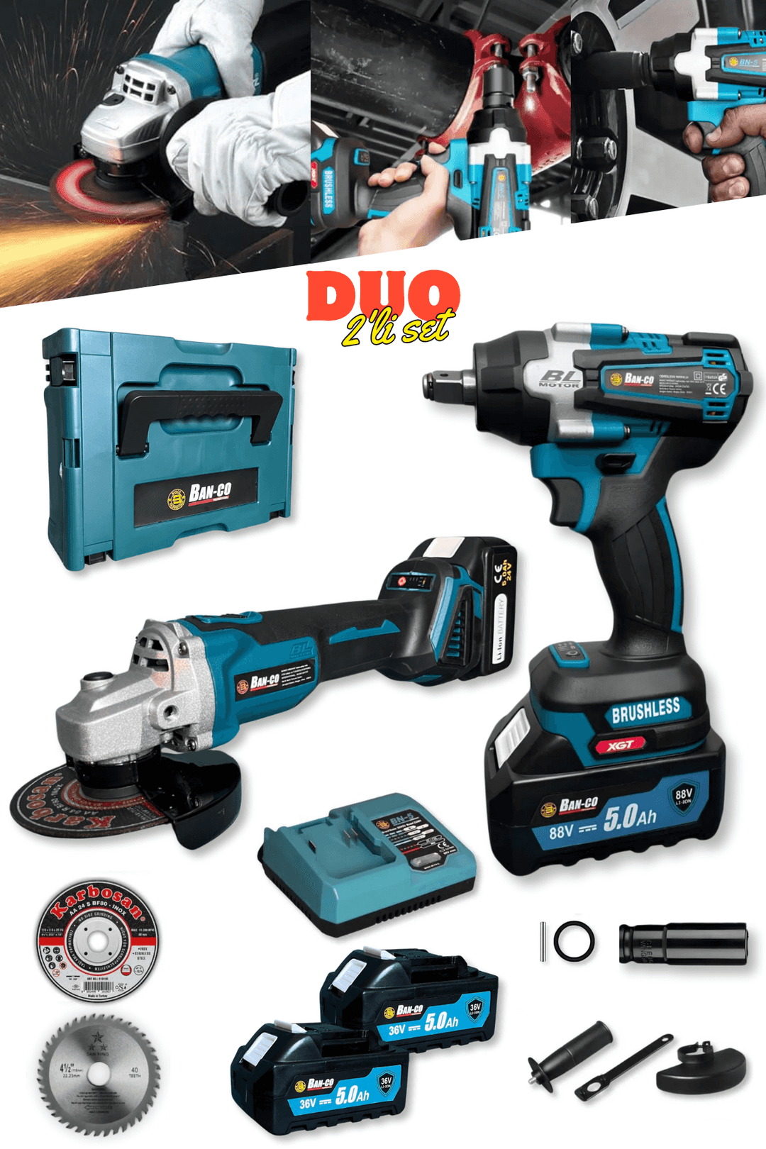 Dager Power Duo 36V 5 Ah Profesyonel 2'li Set 125 mm Şarjlı Avuç ...