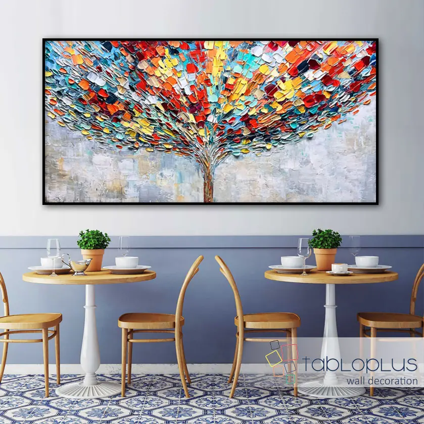 Colorful Abstract Tree Yağlı Boya Dokulu Tablo - Tablo Plus