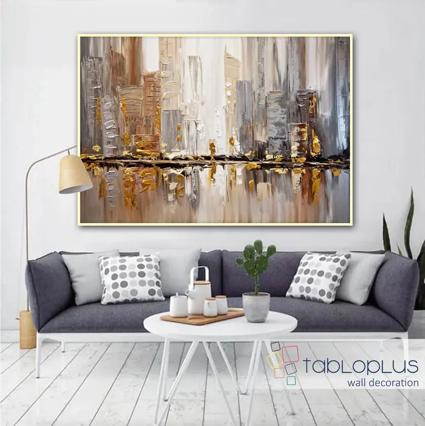 Abstract Gold Building Yağlı Boya Dokulu Tablo - Tablo Plus