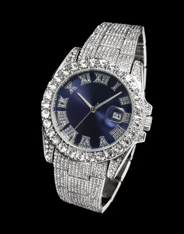 Blue Iced Out Watch Saat V2