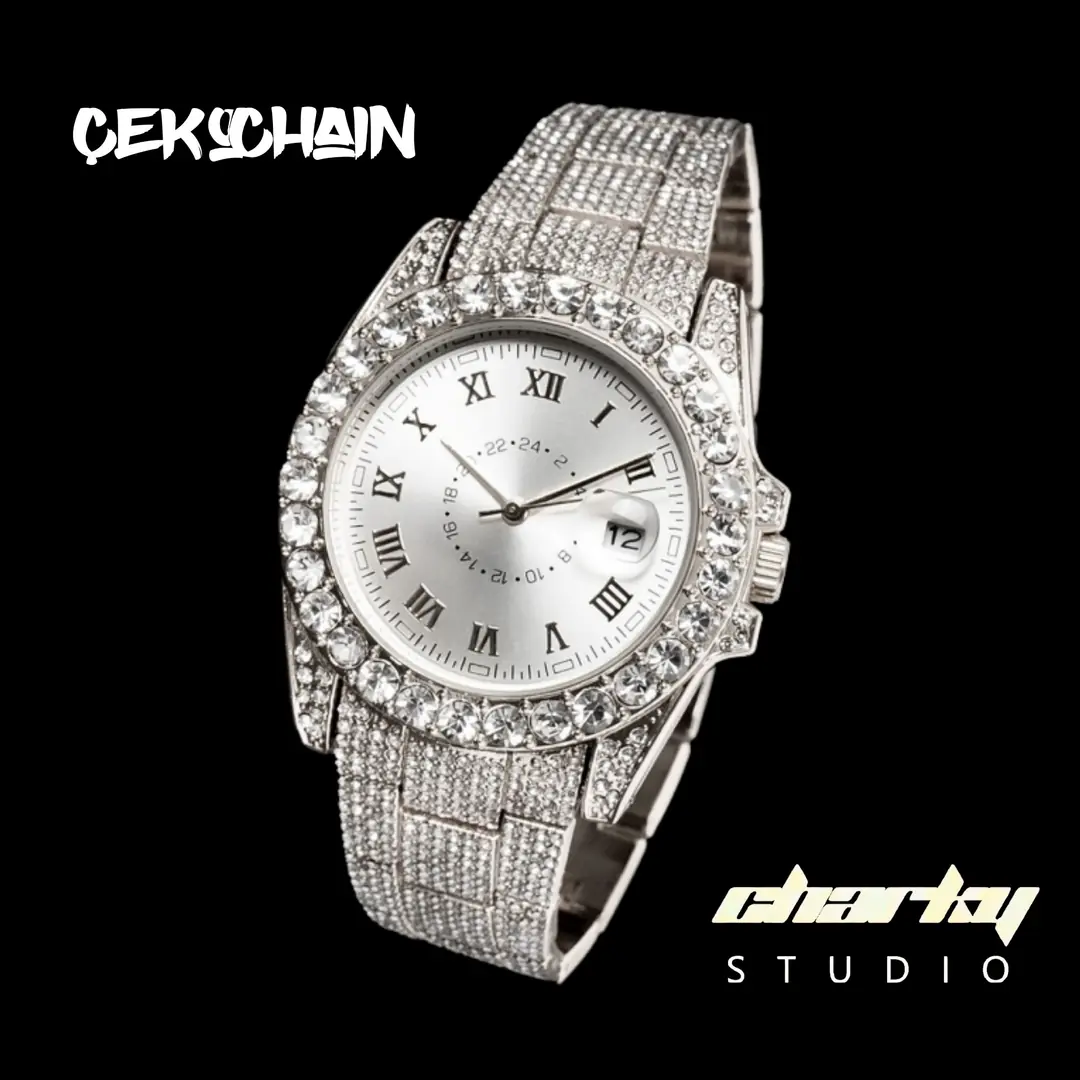 Full Silver Iced Out Watch Saat V2