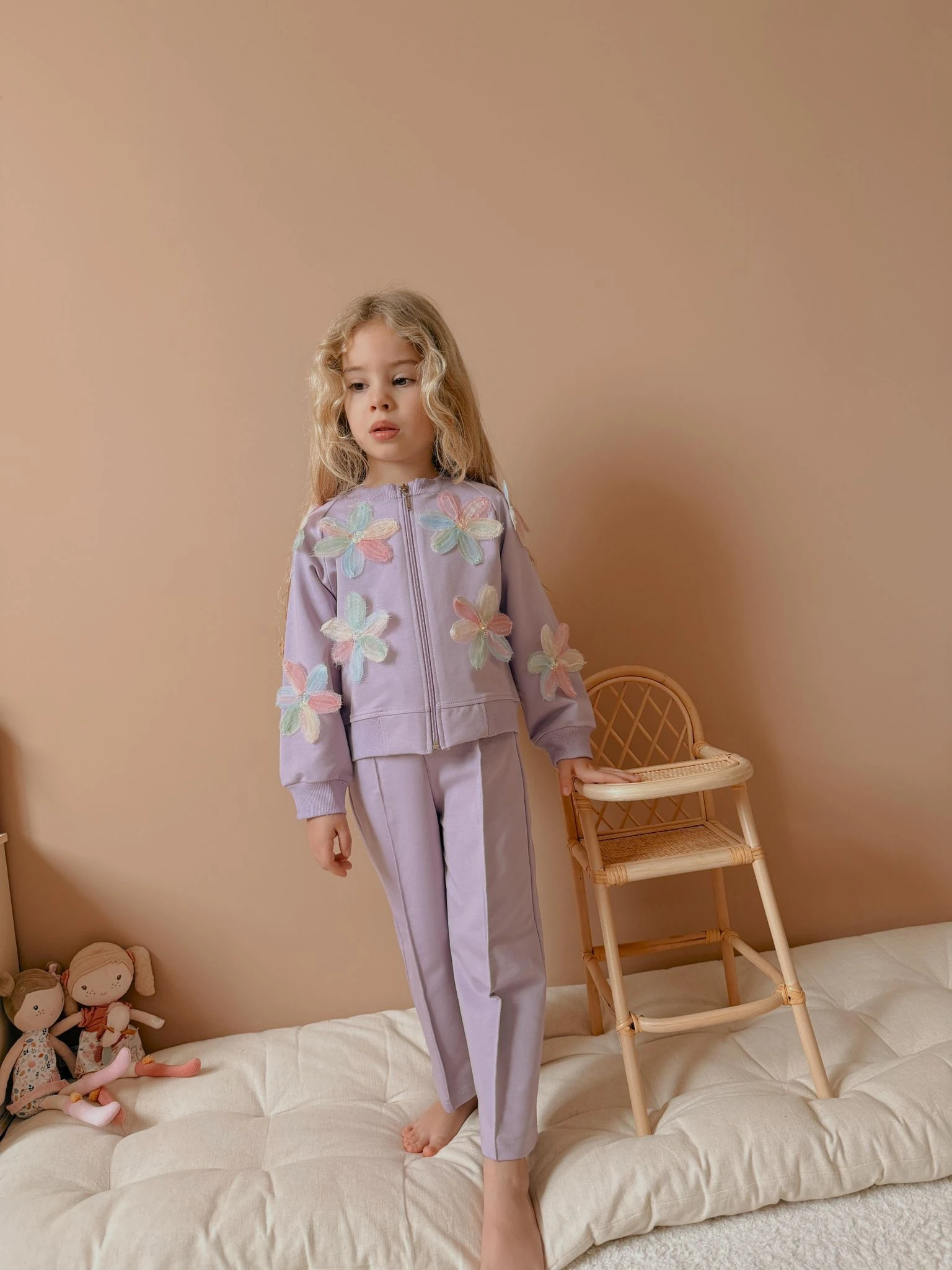 Çiçekli Fermuarlı Takım - Lila