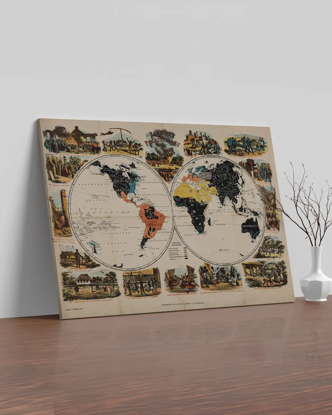 Dünya Din Haritası Kanvas Tablo (Altı İnancın Haritası) - 19. Yüzyıl