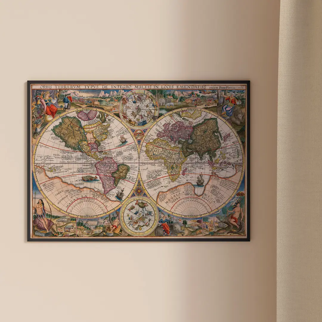 Petrus Plancius - Çift Yarımküre Dünya Haritası (Double Hemisphere ...