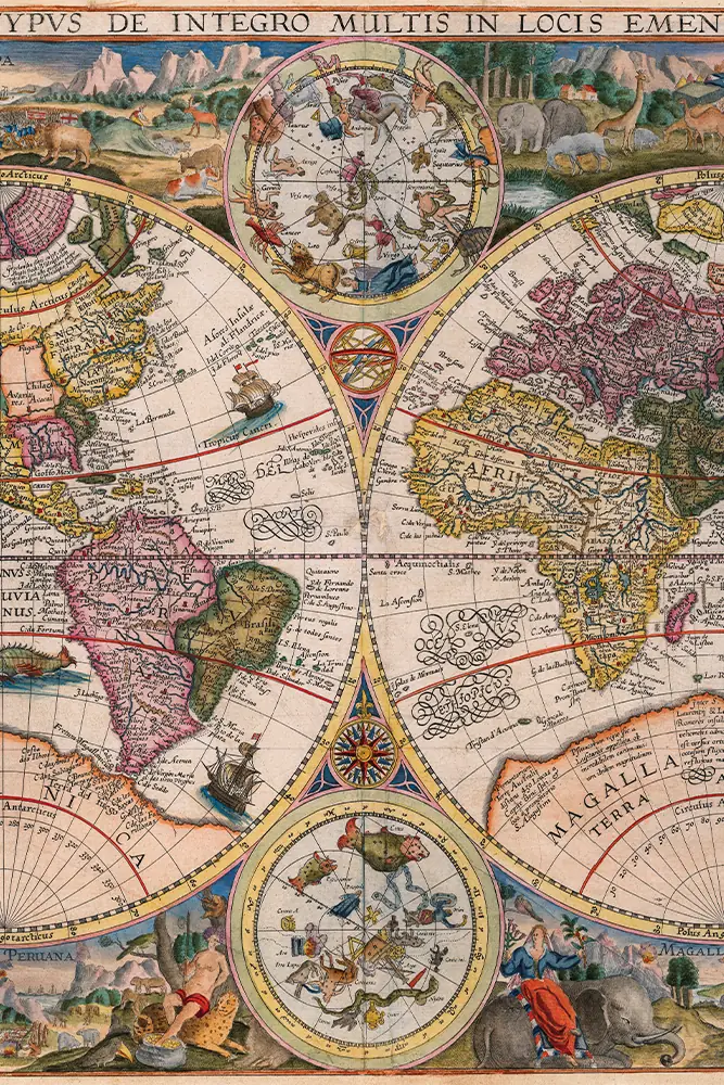 Petrus Plancius - Çift Yarımküre Dünya Haritası (Double Hemisphere ...