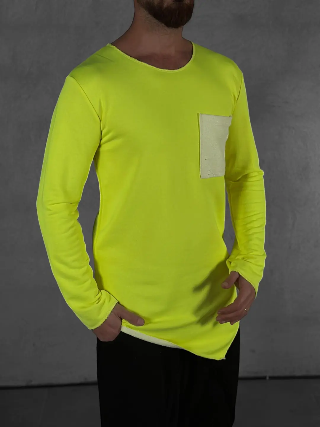 Cep Detaylı Yeşil Asimetrik Sweat