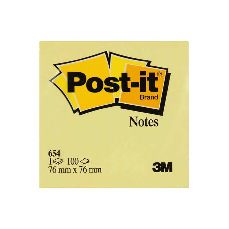 Post-it 3M 654 Yapışkanlı Not Kağıdı 76x76mm 100 Yaprak Sarı