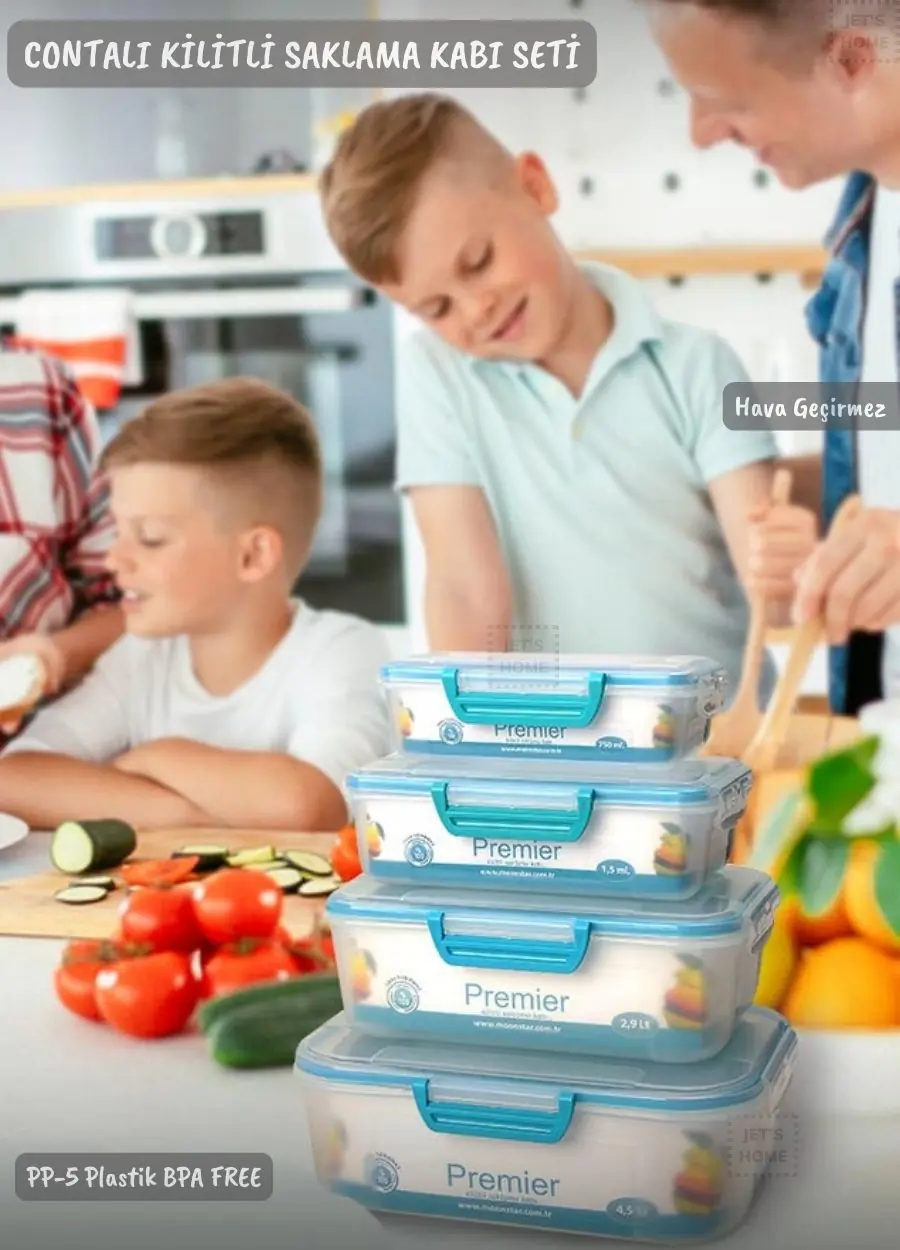 4'lü Kilitli Saklama Kabı Seti BPA Free - 750 ml'den 4,5 Lt'ye