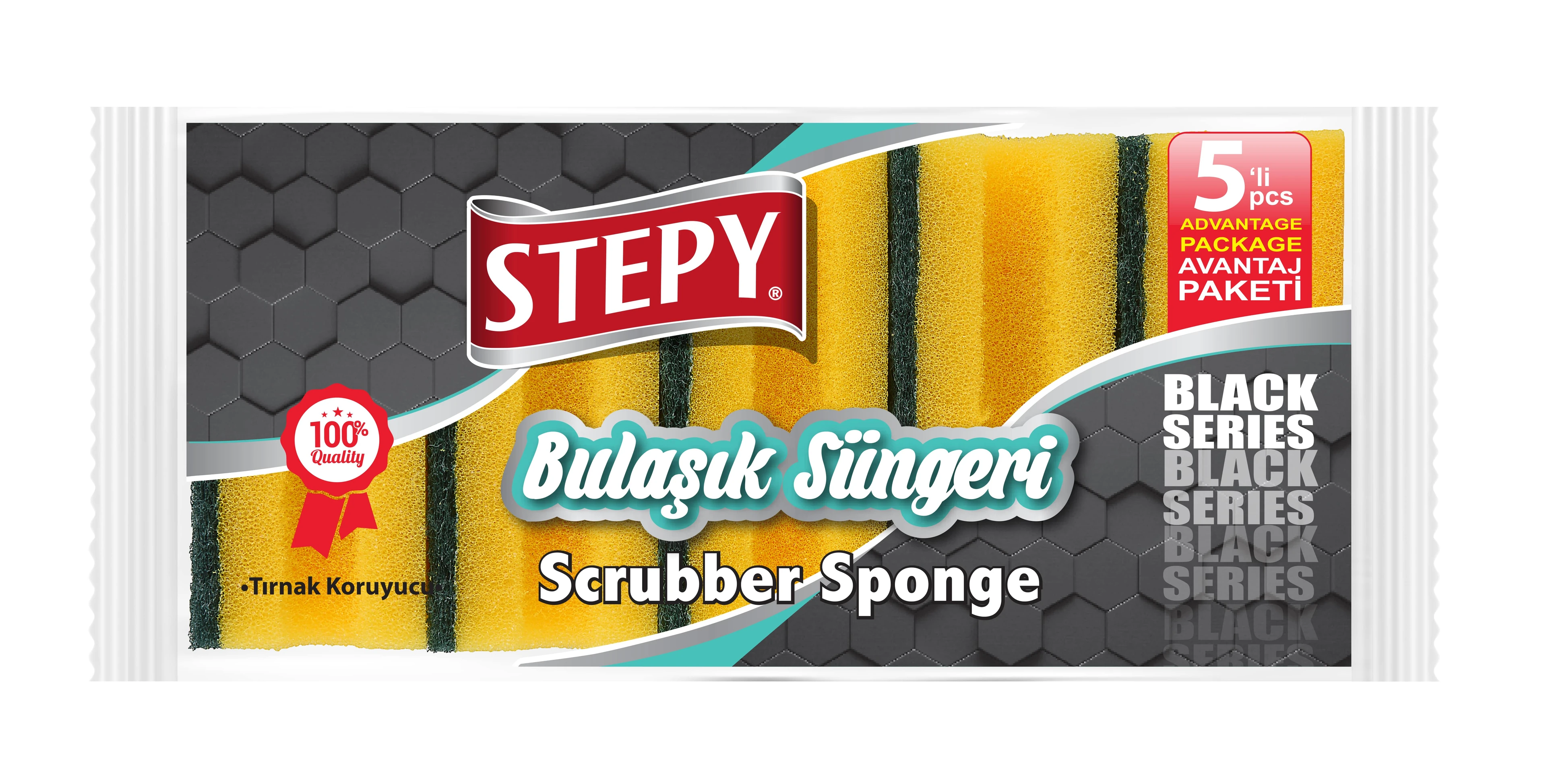 STEPY BLACK BULAŞIK SÜNGERİ 5'Lİ OLUKLU