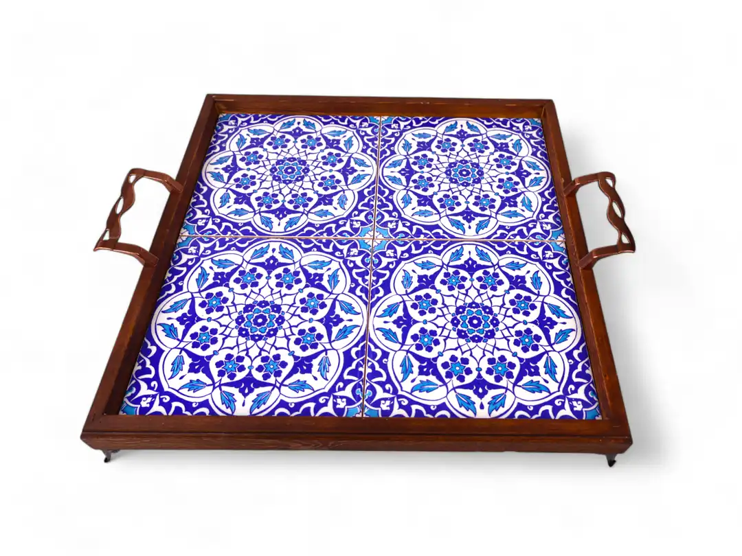 Large Wood Serving Platter | Artisanal Tile-Inlay Tray