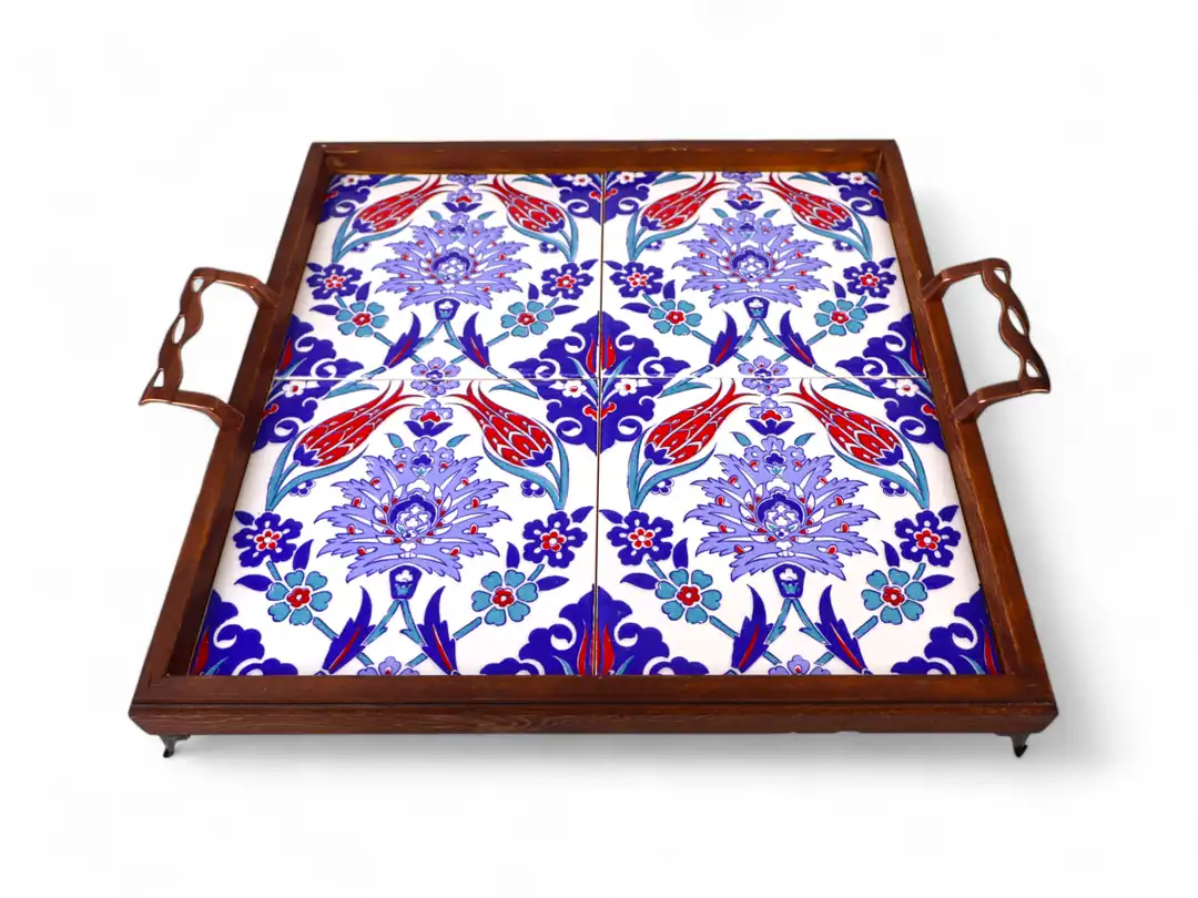 Handmade Wooden Serving Tray | Elegant Tile-Inlay Platter