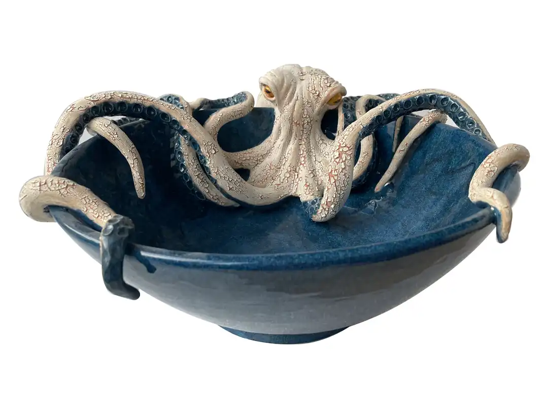 Hand Painted Bathroom Vessel Ceramic Sink - Octopus Sculpture Washbasin