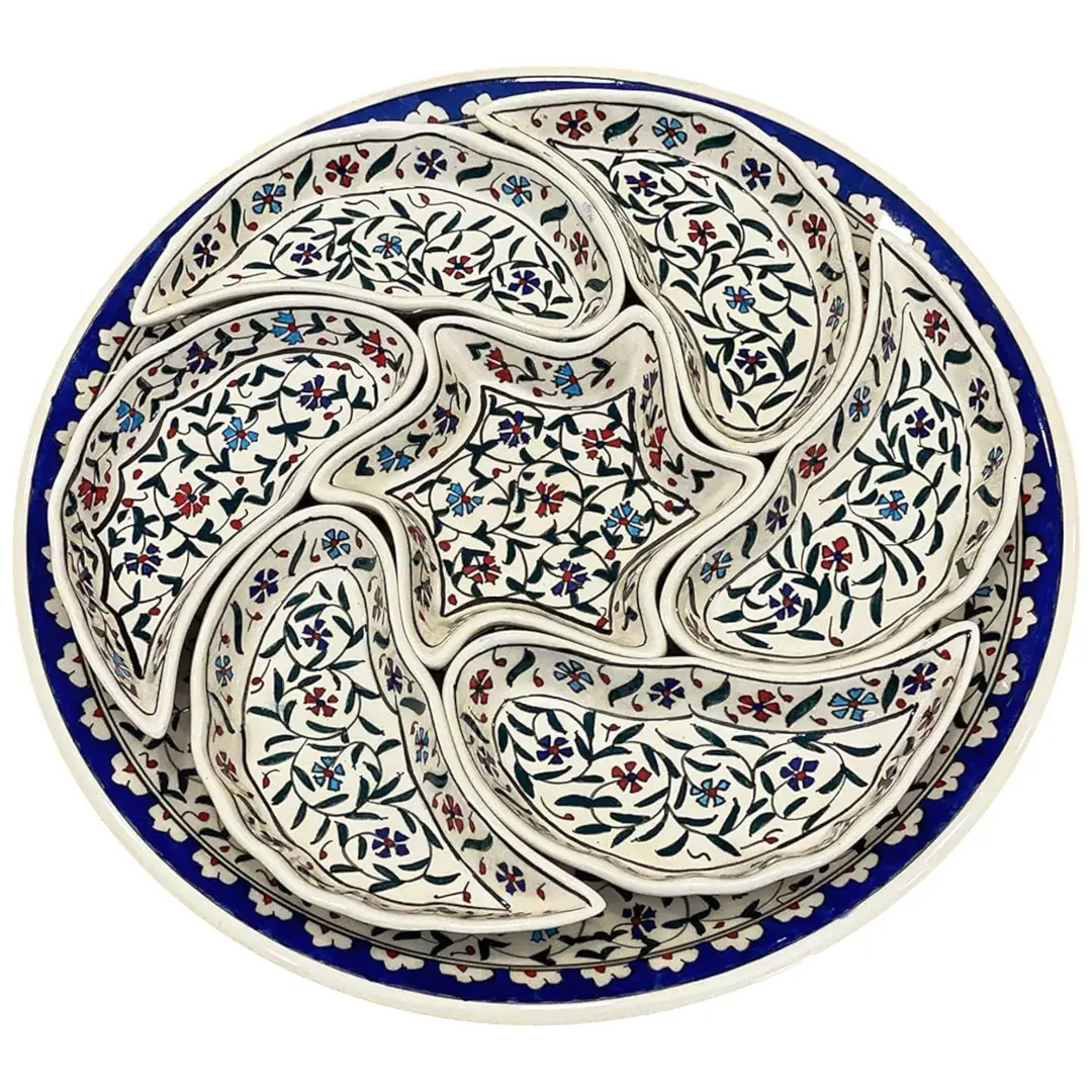 Hand-Painted Ceramic Appetizer Platter Set - Colorful Chip and Dip Tray ...