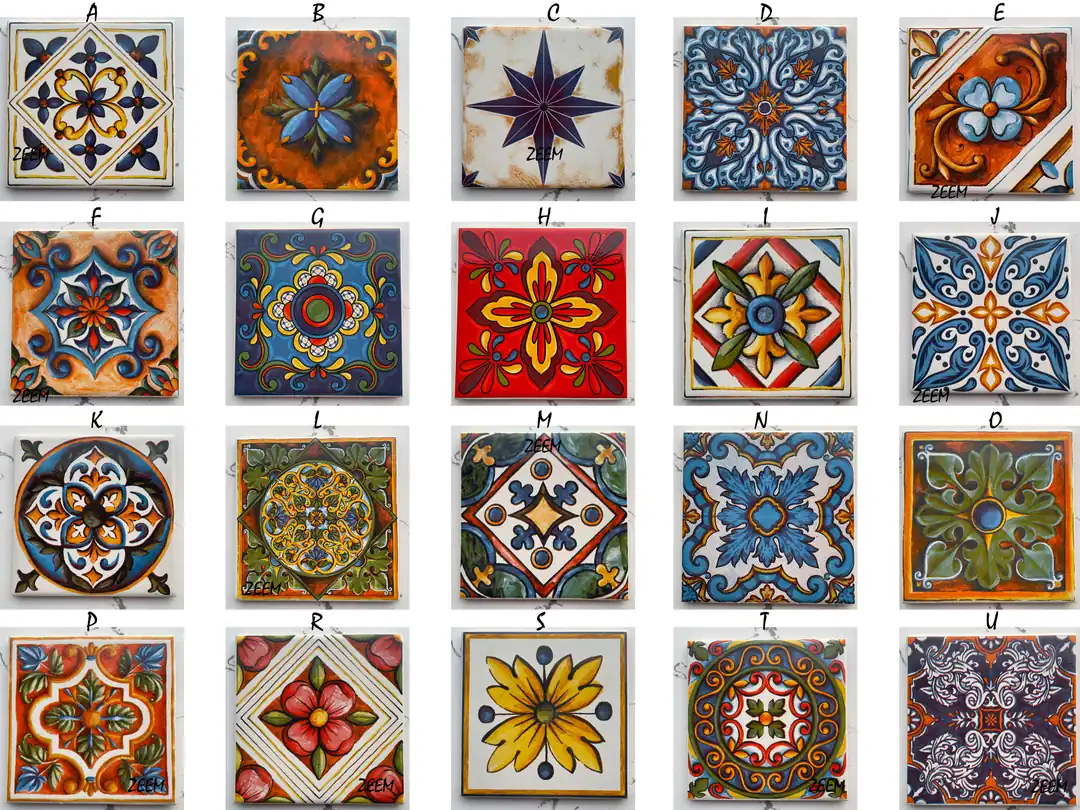Best Porcelain Mexican Tile Designs - Handcrafted Backsplash 3.7" Tile ...