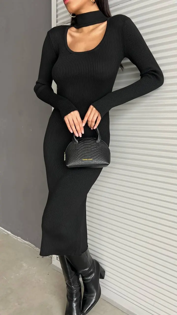 Zara ModelYaka Detaylı Triko Elbise