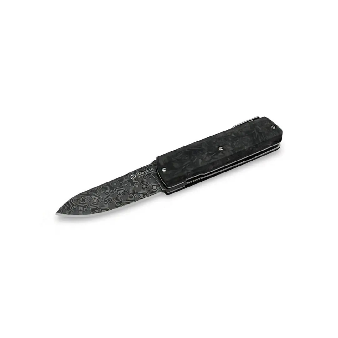 Maserin Silver Damascus Blade Black Fat Carbon Handle Çakı | Natureland