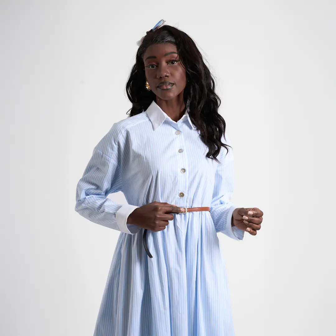 Çizgili Mavi Beyaz Gömlek Elbise