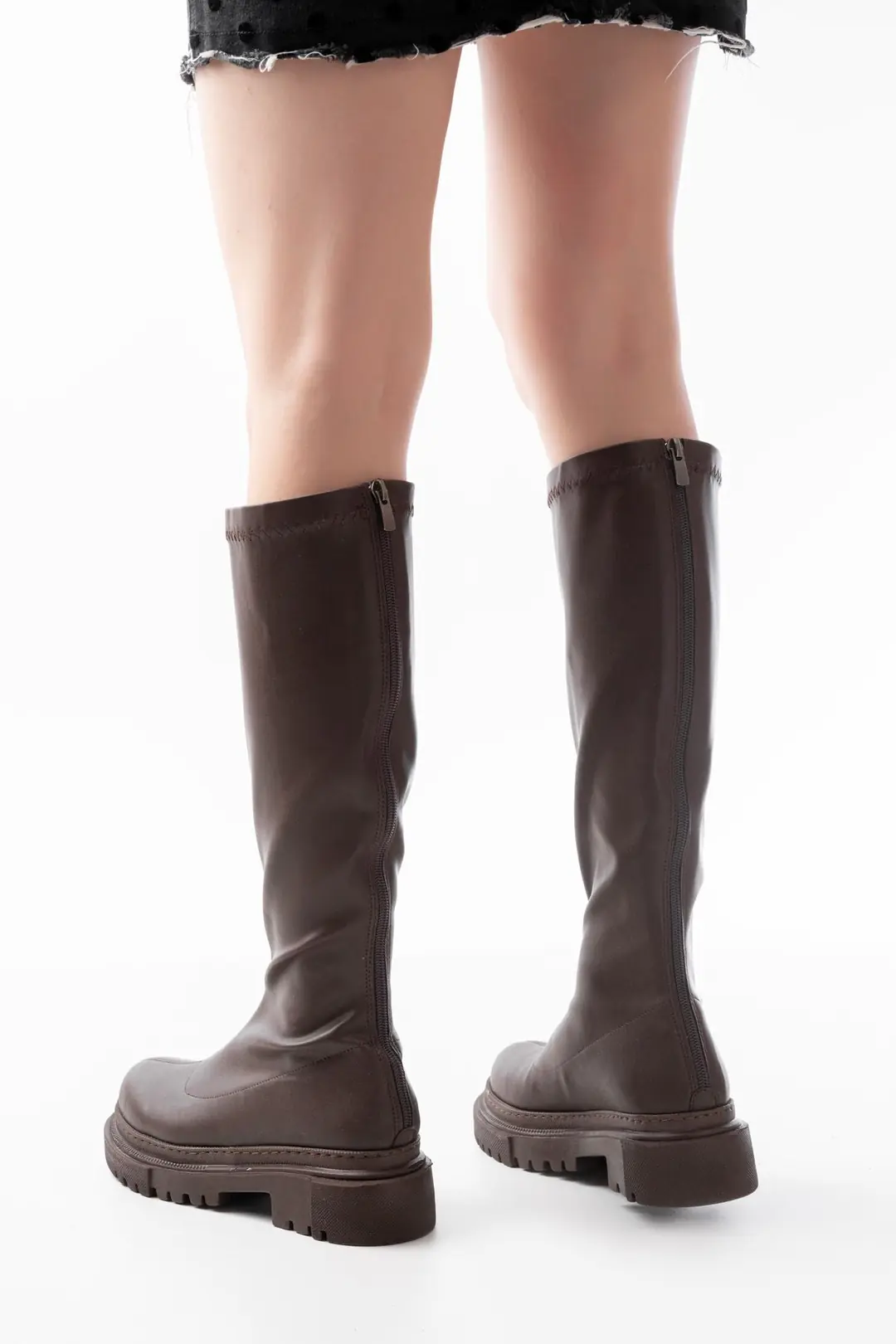 Melore Kahverengi Streç Arkadan Fermuar Kadın Çizme