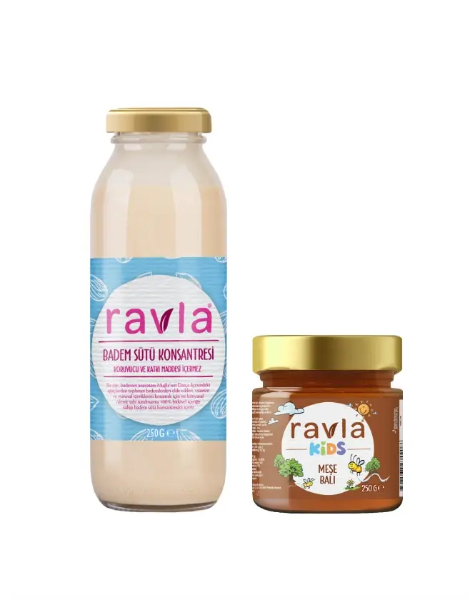 2'li Ürün - Ravla Badem Sütü Konsantresi 250 g / Ravla Meşe Balı 250 g